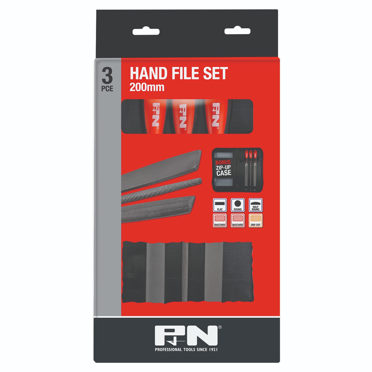 FILE SET FLAT,RND BST, 1/2RND 2ND 200MM 3PC P&N - P&N Tools