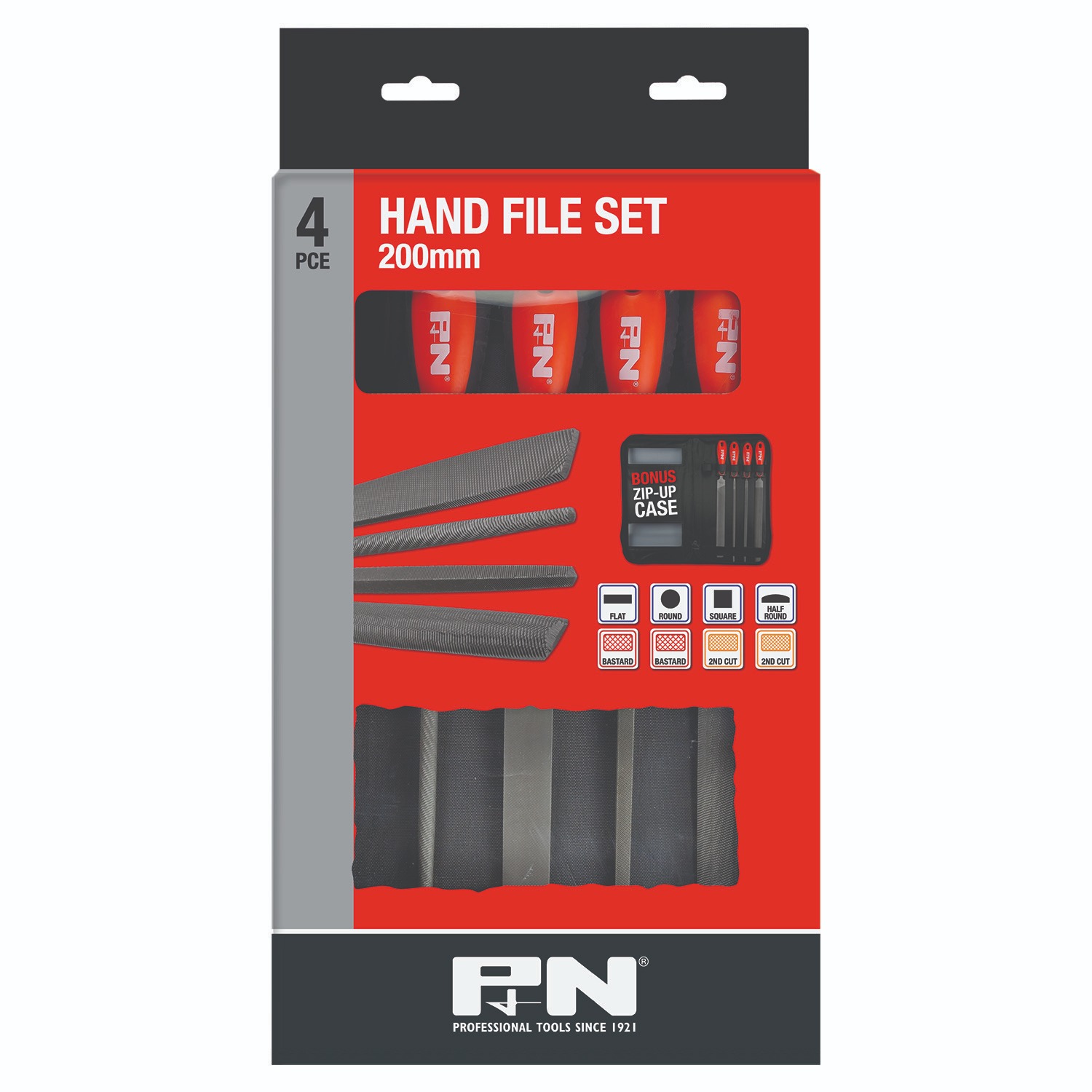 FILE SET FLAT,1/2RND,RND,SQ BST 200MM 4PC P&N - P&N Tools