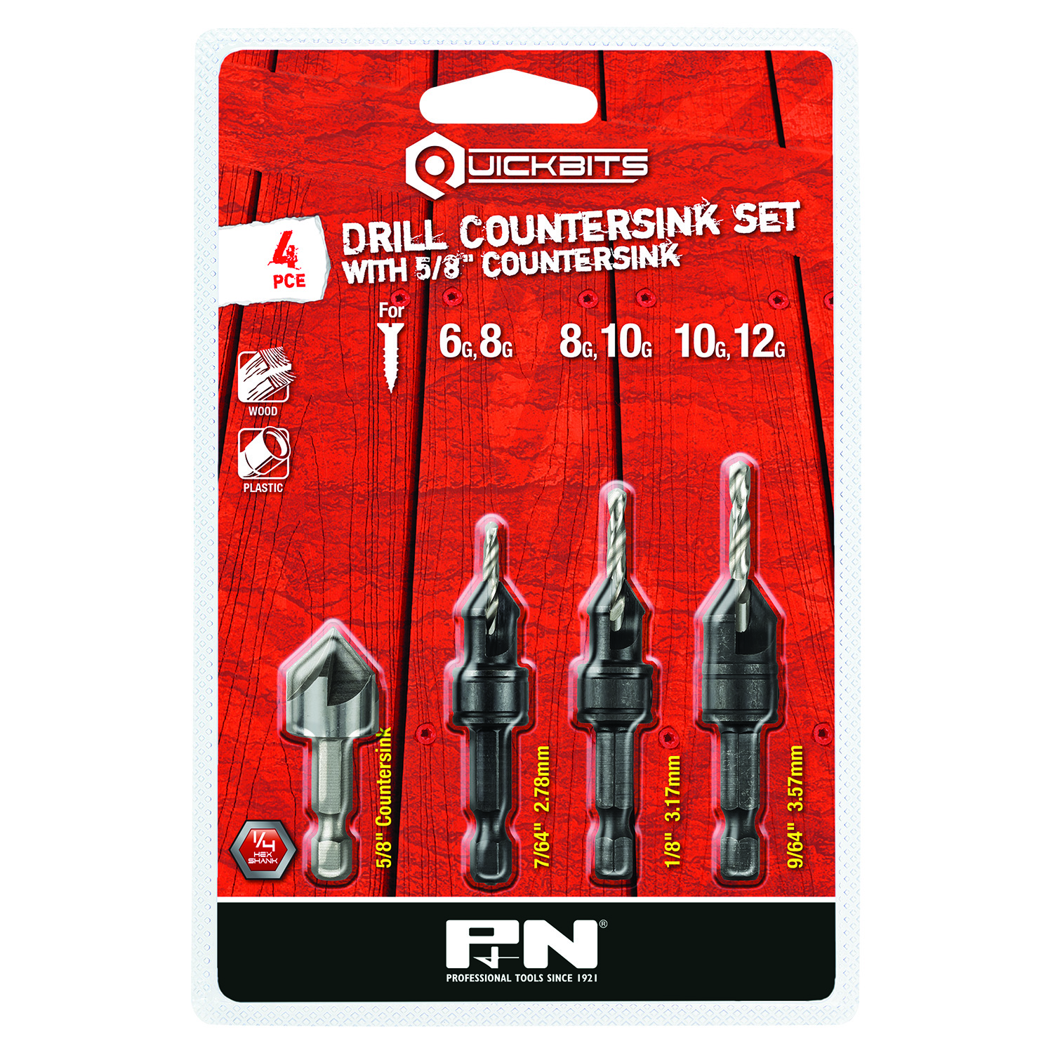 DRILL HSS & COUNTERSINK QUICKBIT SET 4PC P&N - P&N Tools