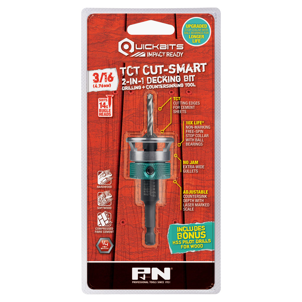 DRILL TCT & COUNTERSINK TCT QUICKBIT CUTSMART 3/16 (14G) P&N - P&N Tools