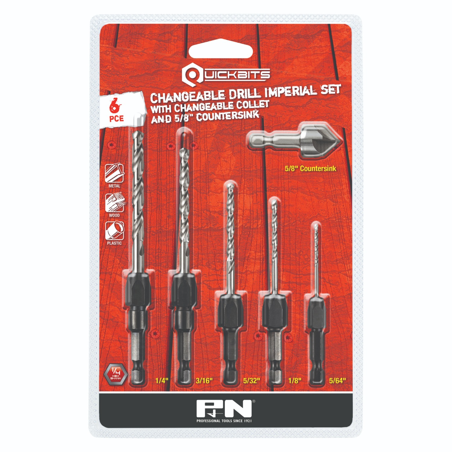 DRILL SET HSS QUICKBIT HEX SHANK Q/CH 5/16-1/4IN 6PC P&N - P&N Tools